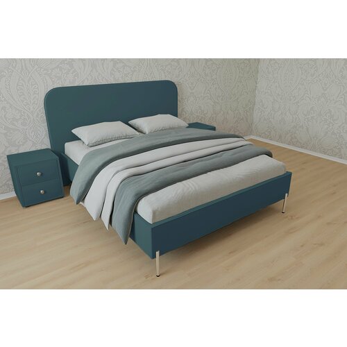 Односпальная кровать Токио 90x200 основание металлическое с ламелями велюр бирюзовый без ножек