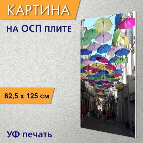 Вертикальная картина на ОСП "Бордо, зонтик, магазины" 62x125 см. для интерьериа