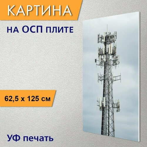 Вертикальная картина на ОСП "Вышка сотовой связи, башня, телефон" 62x125 см. для интерьериа