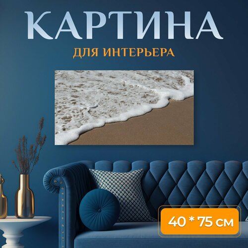 Картина на холсте "Волны, пляж, вода" на подрамнике 75х40 см. для интерьера