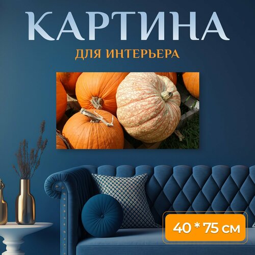 Картина на холсте "Тыквы, падение, осень" на подрамнике 75х40 см. для интерьера