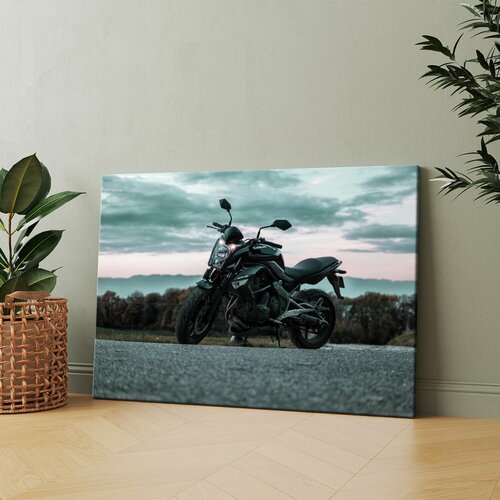 Картина на холсте (Мотоцикл на дороге) 20x30 см. Интерьерная, на стену.
