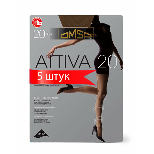 Колготки Omsa Attiva, 20 den, 5 шт., размер 6, черный
