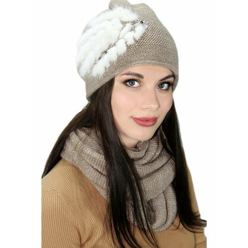 Комплект Lemmex Комплект "Адельмия" шапка+шарф, размер 55-56, бежевый