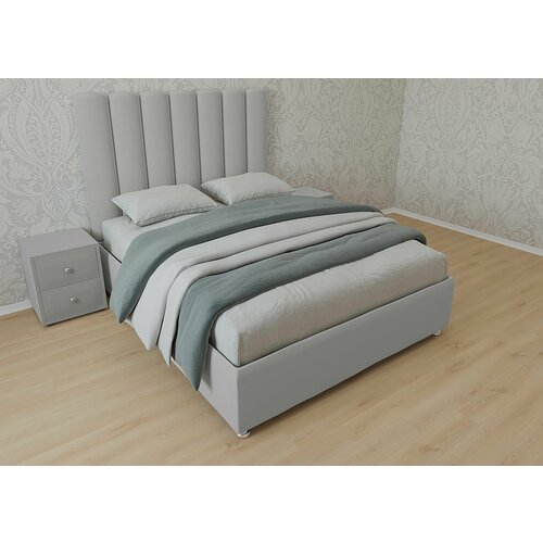 Односпальная кровать Женева Нью 90x200 с подъемным механизмом и с коробом для белья велюр серый без ножек