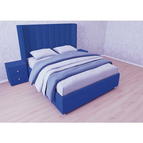 Односпальная кровать Женева 80x200 основание металлическое с ламелями велюр синий без ножек