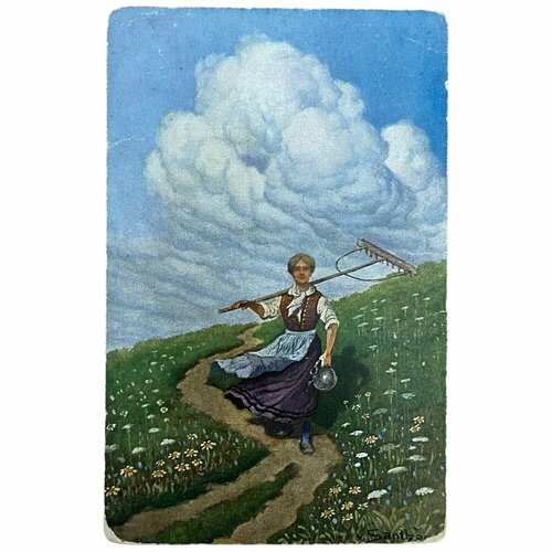Почтовая открытка "Женщина в поле" 1900-1917 гг. Германия