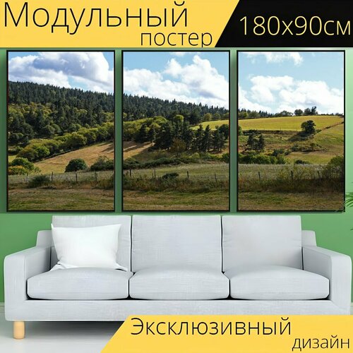 Модульный постер "Поле, сельское хозяйство, пейзаж" 180 x 90 см. для интерьера