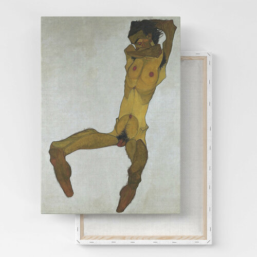 Картина на холсте, репродукция / Эгон Шиле - Seated Male Nude. Self-Portrait / Размер 40 x 53 см