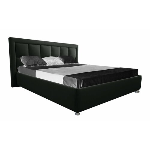 Односпальная кровать Флорида 90x200 основание металлическое с ламелями велюр черный ножки 5 см