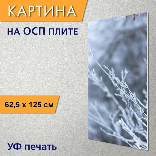 Вертикальная картина на ОСП "Зима, снег, природа" 62x125 см. для интерьериа
