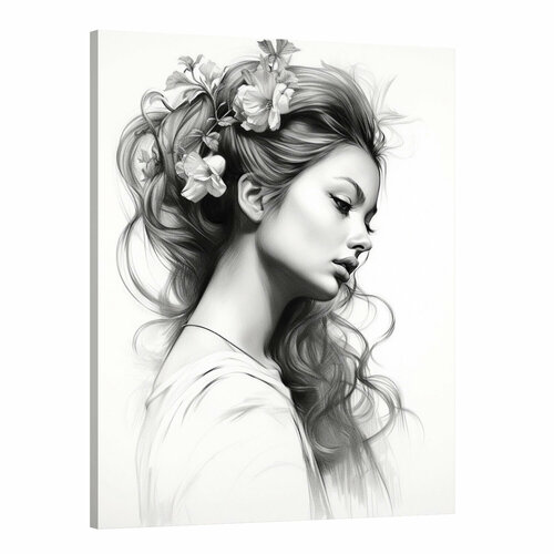 Интерьерная картина 50х70 "Изящная девушка с цветами"