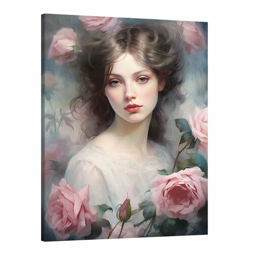 Интерьерная картина 50х70 "Женщина с розовыми розами"