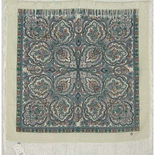 Платок Павловопосадская платочная мануфактура,89х89 см, серый, зеленый