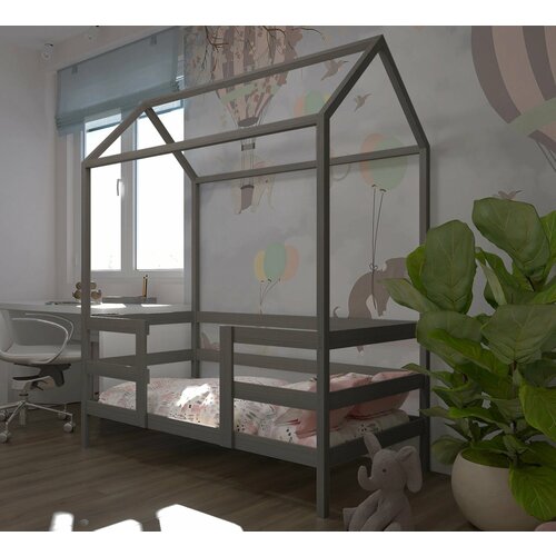 Кровать детская, подростковая "Теремок", спальное место 180х90, масло "Асфальт", из массива