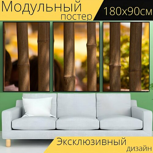 Модульный постер "Древесина, деревянный, рабочий стол" 180 x 90 см. для интерьера