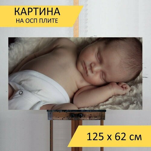 Картина на ОСП 125х62 см. "Детка, спать, небольшой" горизонтальная, для интерьера, с креплениями