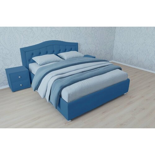 Односпальная кровать Бермуды 90x200 основание металлическое с ламелями велюр синий ножки 5 см