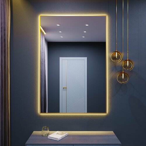 Зеркало с подсветкой в алюминиевой раме настенное ONE MARKET 130х80 см. Свет: Теплый Белый 3000К. Золото