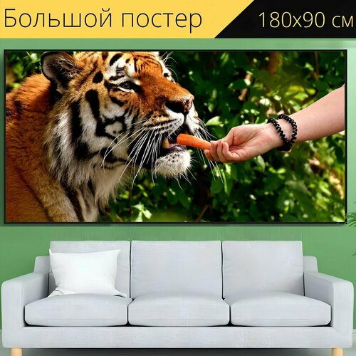 Большой постер "Тигр, хищник, подача" 180 x 90 см. для интерьера