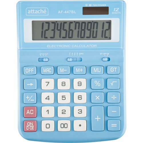 Калькулятор настольный полноразмерный Attache AF-447BL,12р, дв. пит, голуб