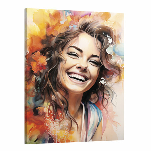 Интерьерная картина 50х70 "Портрет женщины с улыбкой"