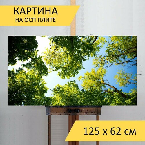 Картина на ОСП 125х62 см. "Дерево, природа, филиал" горизонтальная, для интерьера, с креплениями