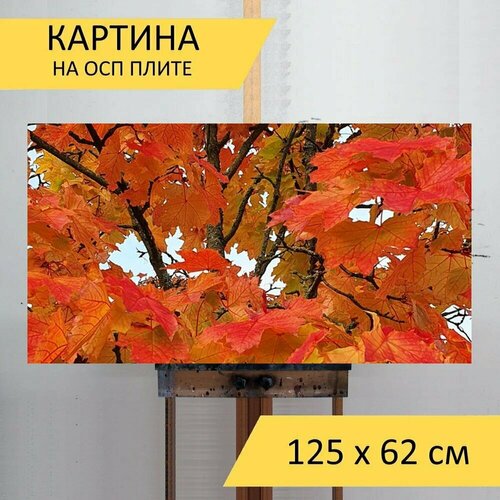 Картина на ОСП 125х62 см. "Клен, листья, осень" горизонтальная, для интерьера, с креплениями