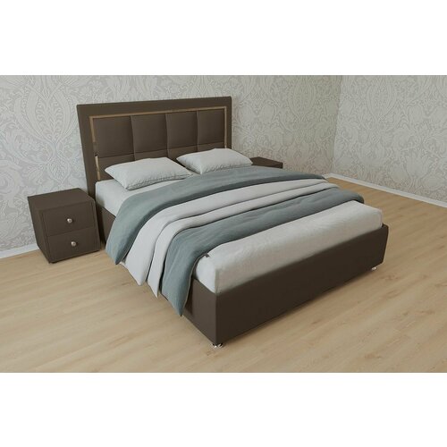 Двуспальная кровать Вирджиния 180x200 с подъемным механизмом и с коробом для белья велюр коричневый ножки 13 см хром