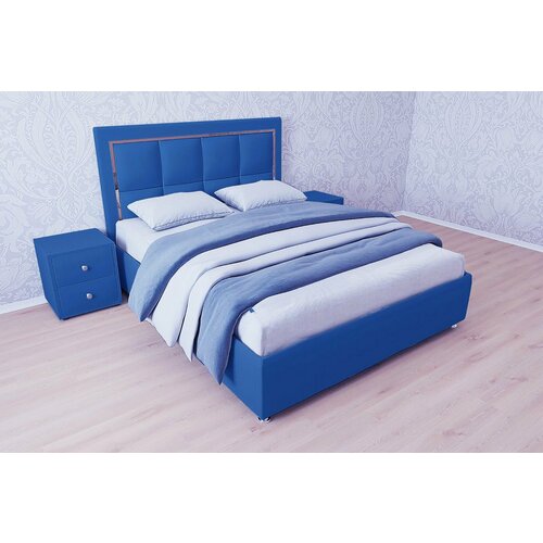 Двуспальная кровать Вирджиния 200x200 с подъемным механизмом и с коробом для белья велюр синий без ножек