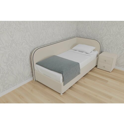 Двуспальная кровать Скаут 140x200 основание металлическое с ламелями велюр бежевый без ножек угол левый