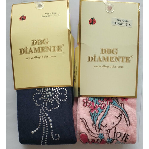 Колготки DBG Diamente Детские колготки для девочек с рисунком, 2 шт., размер 2, синий, розовый