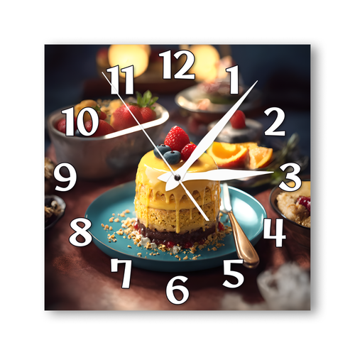 Деревянные настенные часы с УФ принтом 28см, бесшумные кварцевые интерьерные часы без стекла, открытые стрелки, десерт 7