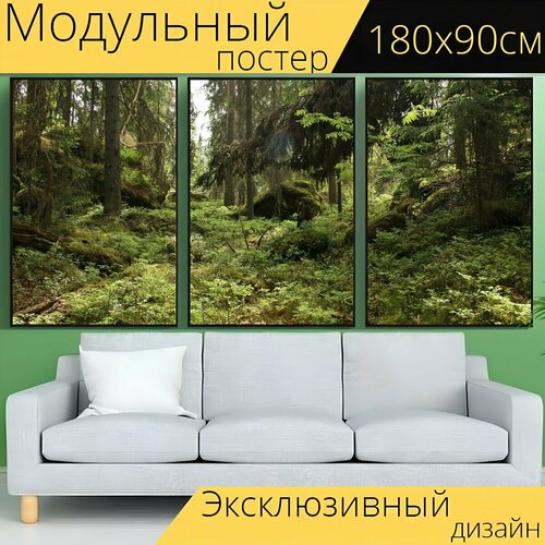 Модульный постер "Лес, зеленый, финляндия" 180 x 90 см. для интерьера