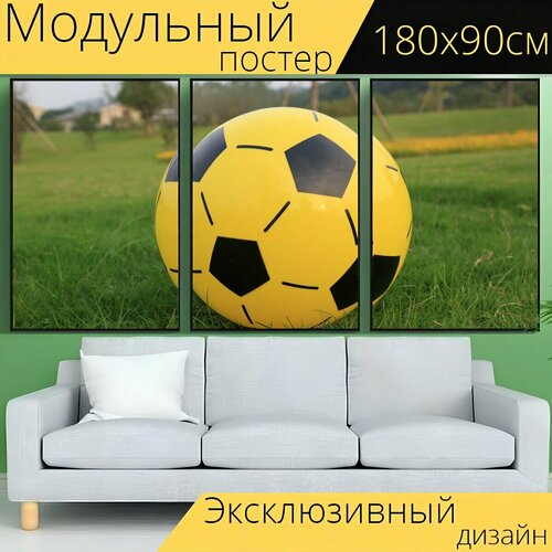 Модульный постер "Мяч, игрушка, трава" 180 x 90 см. для интерьера