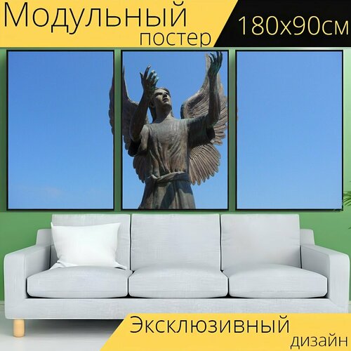 Модульный постер "Статуя ангела, статуя ангела мексики, вальярта статуя пуэрто" 180 x 90 см. для интерьера