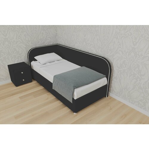 Двуспальная кровать Скаут 140x200 основание металлическое с ламелями велюр черный ножки 5 см угол правый