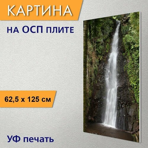 Вертикальная картина на ОСП "Водопад, природа, пейзаж" 62x125 см. для интерьериа