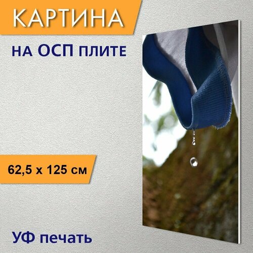 Вертикальная картина на ОСП "Капля воды, капает вода, вода" 62x125 см. для интерьериа