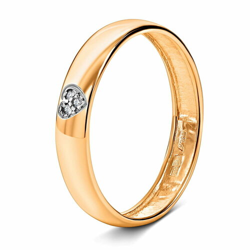 Кольцо обручальное Veragold Обручальное кольцо с сердцем из бриллиантов, красное золото, 585 проба, бриллиант, размер 17.5, золотой