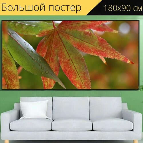 Большой постер "Осень, осенние листья, красочный" 180 x 90 см. для интерьера