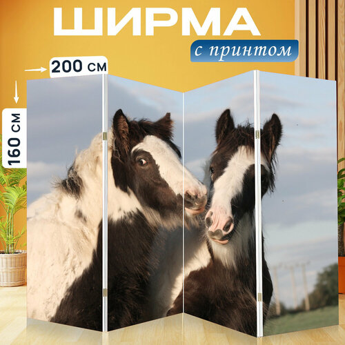 Ширма перегородка с принтом "Лошадь, цыганский конь, животное" на холсте - 200x160 см. для зонирования, раскладная