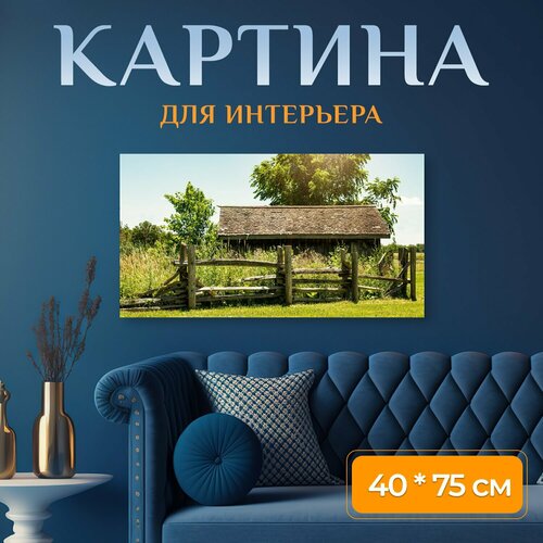 Картина на холсте "Деревянный домик, кабина журнала, кабина" на подрамнике 75х40 см. для интерьера