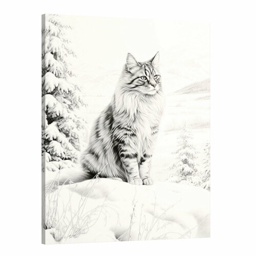 Интерьерная картина 50х70 "Мейн-кун: снежная красота"