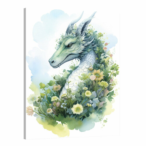 Интерьерная картина 50х70 "Зеленый дракон: мифическое существо"