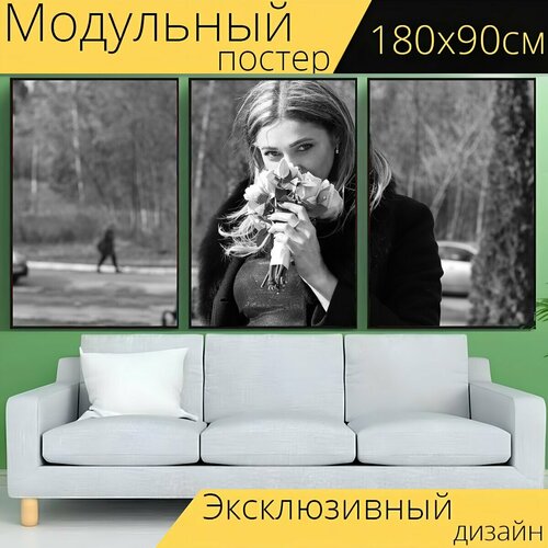 Модульный постер "Девушка, русская, красавица" 180 x 90 см. для интерьера