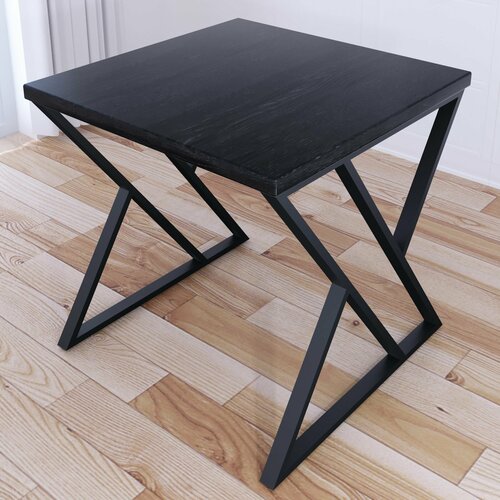 Стол кухонный Loft с квадратной столешницей цвета черного оникса из массива сосны 40 мм и черными металлическими Z-образными ножками, 70x70х75 см