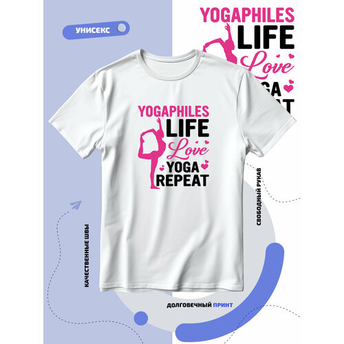 Футболка yogaphiles life love yoga repeat с девушкой, размер 4XL, белый