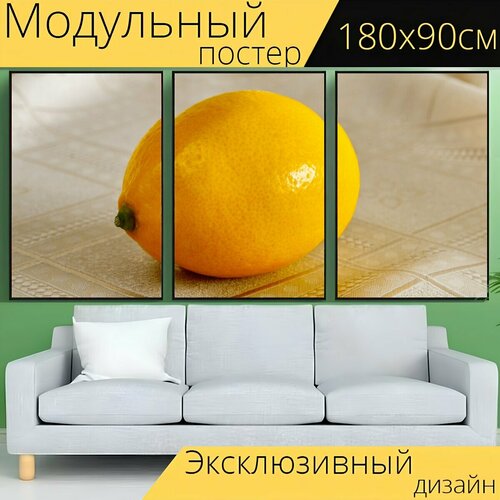 Модульный постер "Лимон, фрукты, свежее" 180 x 90 см. для интерьера