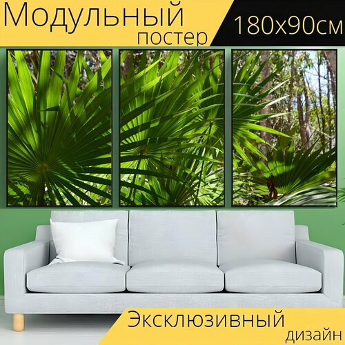 Модульный постер "Зеленые, джунгли, растение" 180 x 90 см. для интерьера